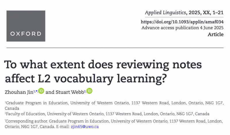 Jin, Z., & Webb, S. (2025). To what extent does reviewing notes affect ...