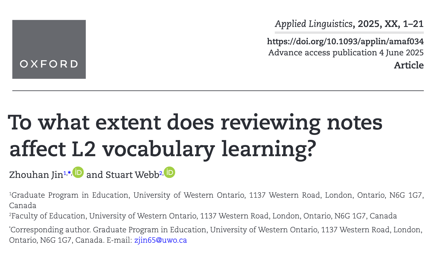 Jin, Z., & Webb, S. (2025). To what extent does reviewing notes affect ...